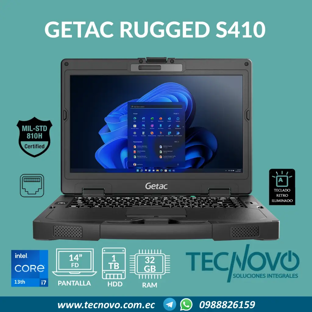 Laptop Rugged Getac S410 G5 Intel Core I7-1360P 32GB 1TB SSD 14" HD | TECNOVO SOLUCIONES INTEGRALES